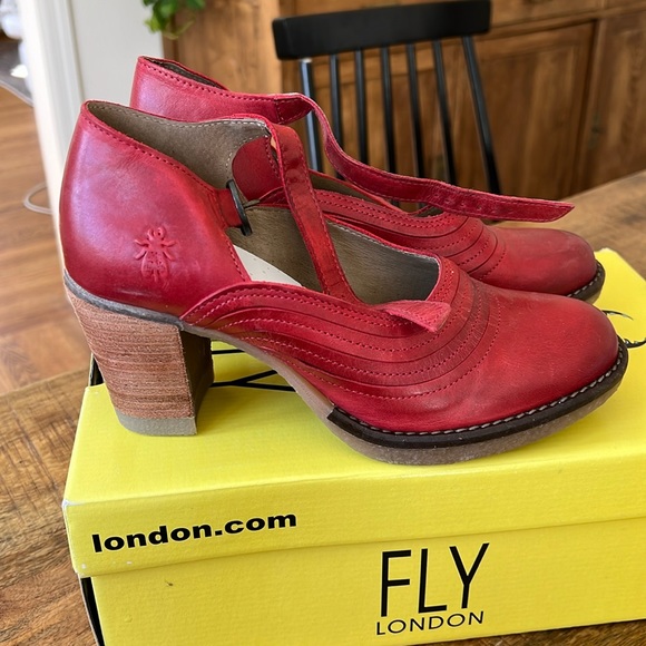 Fly London | Shoes | Fly London Red Mary Jane Style Block Heels | Poshmark